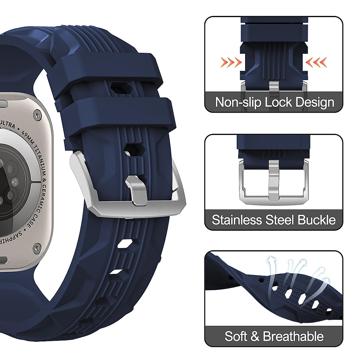 Seizehe Sport Bands Compatible with Apple Watch Ultra/Ultra 2 Band 49mm 45mm 44mm 42mm for Men, Soft Silicone Wristbands Replacement Strap for iWatch Ultra Bands Series 8/7/SE/6/5/4/3/2/1, 2 Packs