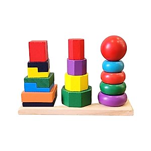 Wooden Shape Tower is A Great Early Educational Toy for Toddlers and Kids. It Helps to Develop Matching, Sorting and Classifying Skills Great for Toddlers 2+ Years