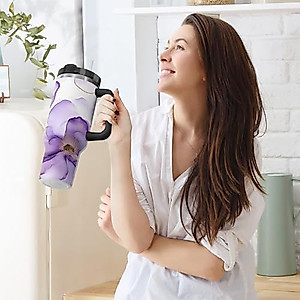 SEHANY Purple Marble 40 Oz Tumbler with Lid and Straw, Double Vacuum Stainless Steel Insulated Sports Water Bottle Cup Holder Friendly Leak-Proof Travel Coffee Cup for Iced Drink