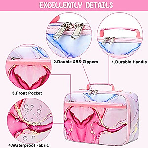 LOIDOU Lunch Box Kids Girls Boys Insulated Lunch Bag Thermal Meal Tote Women Reusable Lunch Pail Bags for School Travel (Marble Pink)