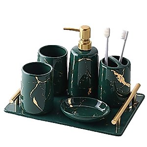WMGoods Bathroom Accessories Set Ceramic Bathroom Five-Piece Set Bathroom Products mouthwash Cup Toothbrush Cup Set Ceramic Bathroom Accessories Set, Suitable for Couples, Family and Friends