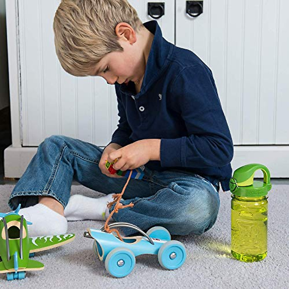 Nalgene Kids Sustain Grip-N-Gulp Water Bottles Made with Material Derived from 50% Plastic Waste, Leak Proof Sippy Cup, Durable, BPA and BPS Free, Dishwasher Safe, Reusable, 12 Ounces, Green Cars