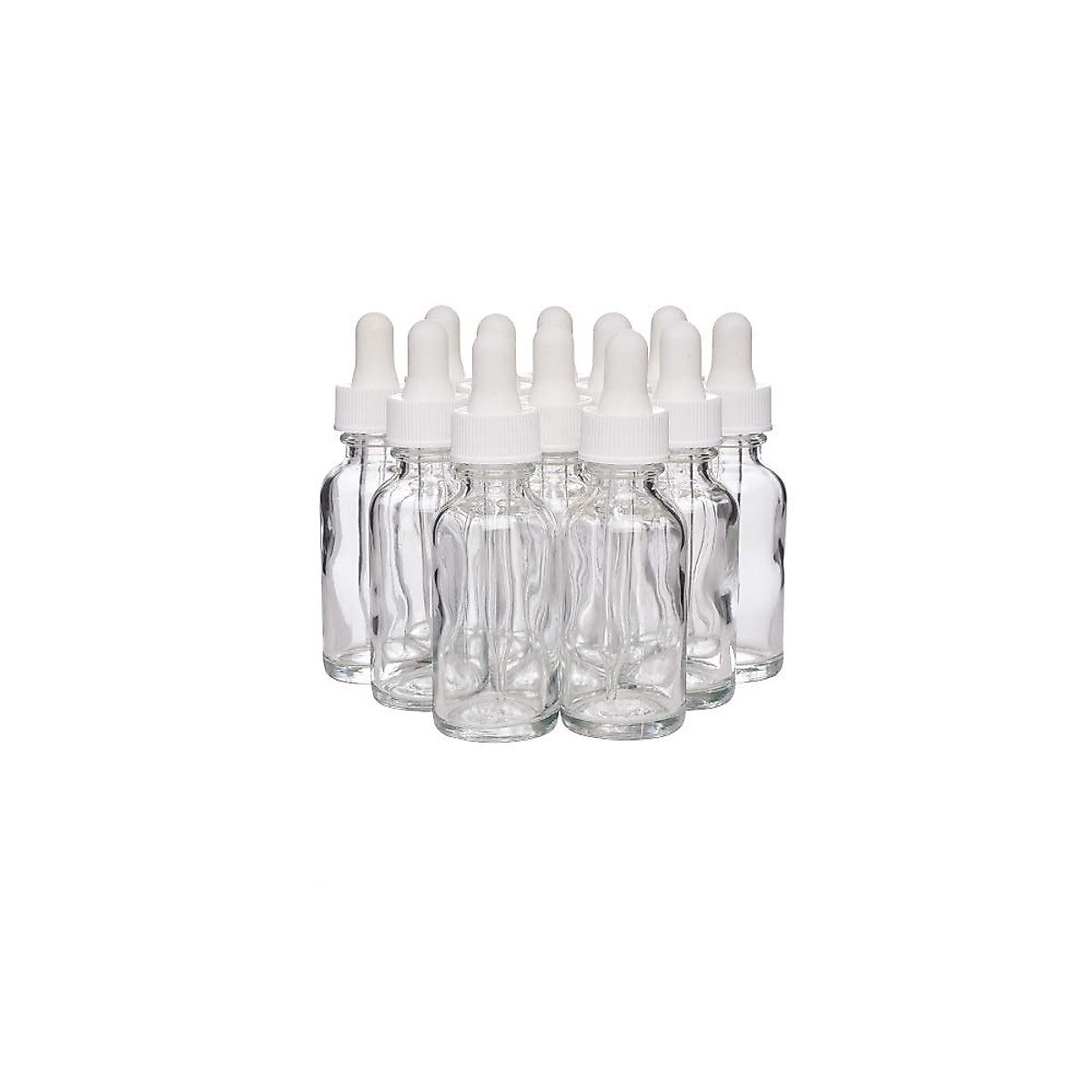 Focus Nutrition 12 Pack Clear Boston Round Essential Oils Aromatherapy Glass Jar With white dropper cap, 1ozF