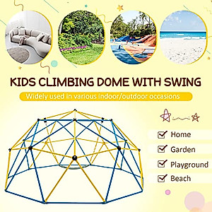 HONEY JOY 10FT Climbing Dome with Swing, Upgrade Jungle Gym Monkey Bar for Backyard, Outdoor Climbing Toys for Toddlers Playground Equipment, Supports 800 LBS, Geometric Dome Climber for Kids Age 3-10