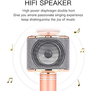 huxspoo Wireless Bluetooth Karaoke Microphone,Rechargeable Kids Microphone Karaoke Machine - Best Gifts for Kids Adults (Rose Gold)