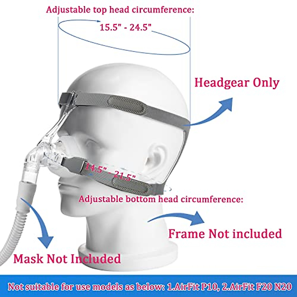 Replacment Headgear Strap for Resmed Air,Philips Respironics Nasal Pillow Universal CPAP Full Face Mask(2 Packs)