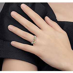 Blooms Rose Flower Diamond-Cut Ring, Sterling Silver, 12k Green and Rose Black Hills Gold Size 7