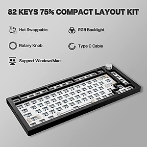 EPOMAKER Next time Skyline Gasket-mounted 75% Hot Swappable Wired Gaming Keyboard DIY Kit with RGB Backlight, Rotary Knob, Compatible with 3Pin 5Pin Gateron/Cherry/Kailh/Otemu Switch (Black)
