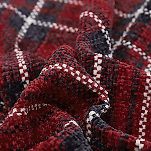 Muse Dream Chenille Fringe Plaid Throw Blanket Red Navy Holiday Classic Buffalo Lightweight Blankets for Sofa Couch All Season Indoor Outdoor Use,Multi-Colored 50" Wx60 L
