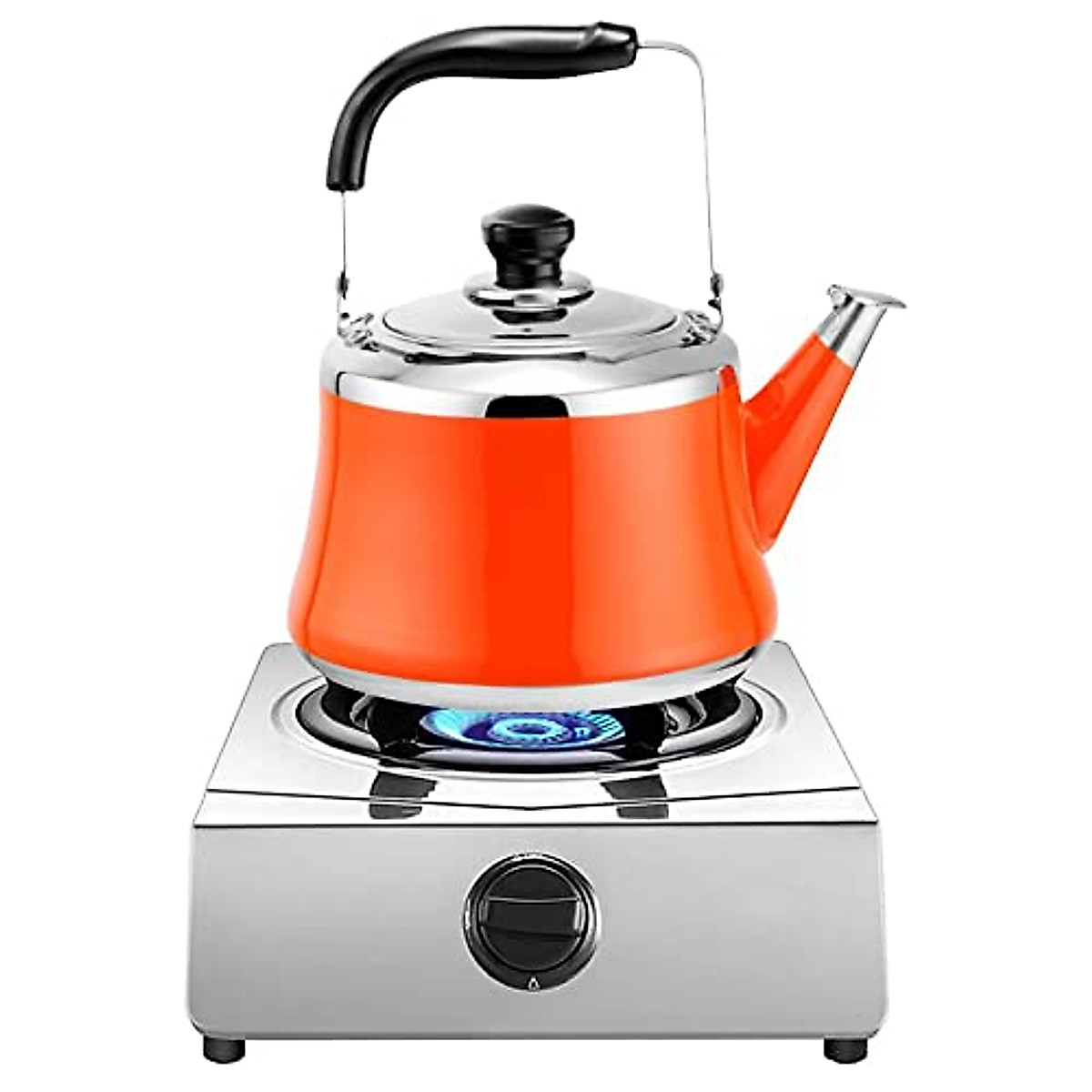TailVeil Orange Tea Kettle, Tea Kettle Stovetop Teapot 304 Stainless Steel Tea Pots for Stove Top, Anti-Hot Handle,with removable tea basketSuitable for All Heat Source, Orange (2.11 Quart)