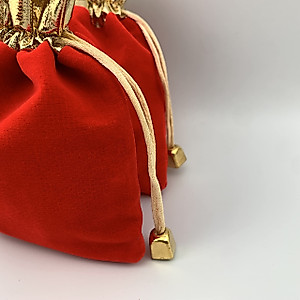 Palmhomee Pack of 12 Velvet Drawstring Bags With Gold Color Openning Gift Bag Velvet Pouch For Jewelry Wedding and Party Favor (5x6 Inch, Red+Gold Openning)