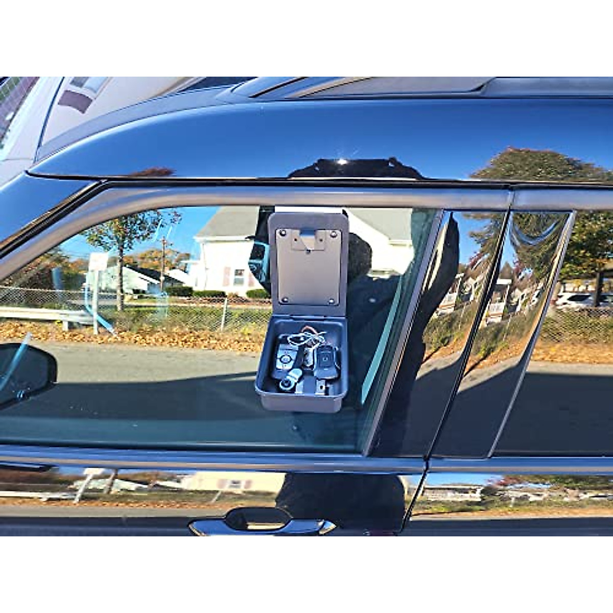 Omoft Corporation Key Holder Lock Box – 3 Digit Combination Lock Key Lock Box for Outside – Heavy Duty Solid Steel Lock Box for House Key, Car Key – Window Mount Installation Small Lock Box