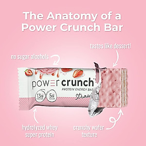Power Crunch Protein Wafer Bars, High Protein Snacks with Delicious Taste, Strawberry Crème, 1.4 Ounce (12 Count)
