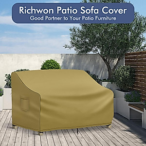 Richwon Patio Loveseat Cover Waterproof, 2-Seater Outdoor loveseat Cover, Patio Furniture Covers with Air Vent and Handles, 60W x 34D x 30H Inches, Khaki