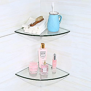 Bathroom Shelves Glass Corner Shelf 2Pcs, glrovazas Quarter Round Glass Shower Shelf Tempered Glass Shampoo Basket Holder with Screws, Bathroom Storage Rack Wall Mounted (7.8 x 7.8inch (20cm))