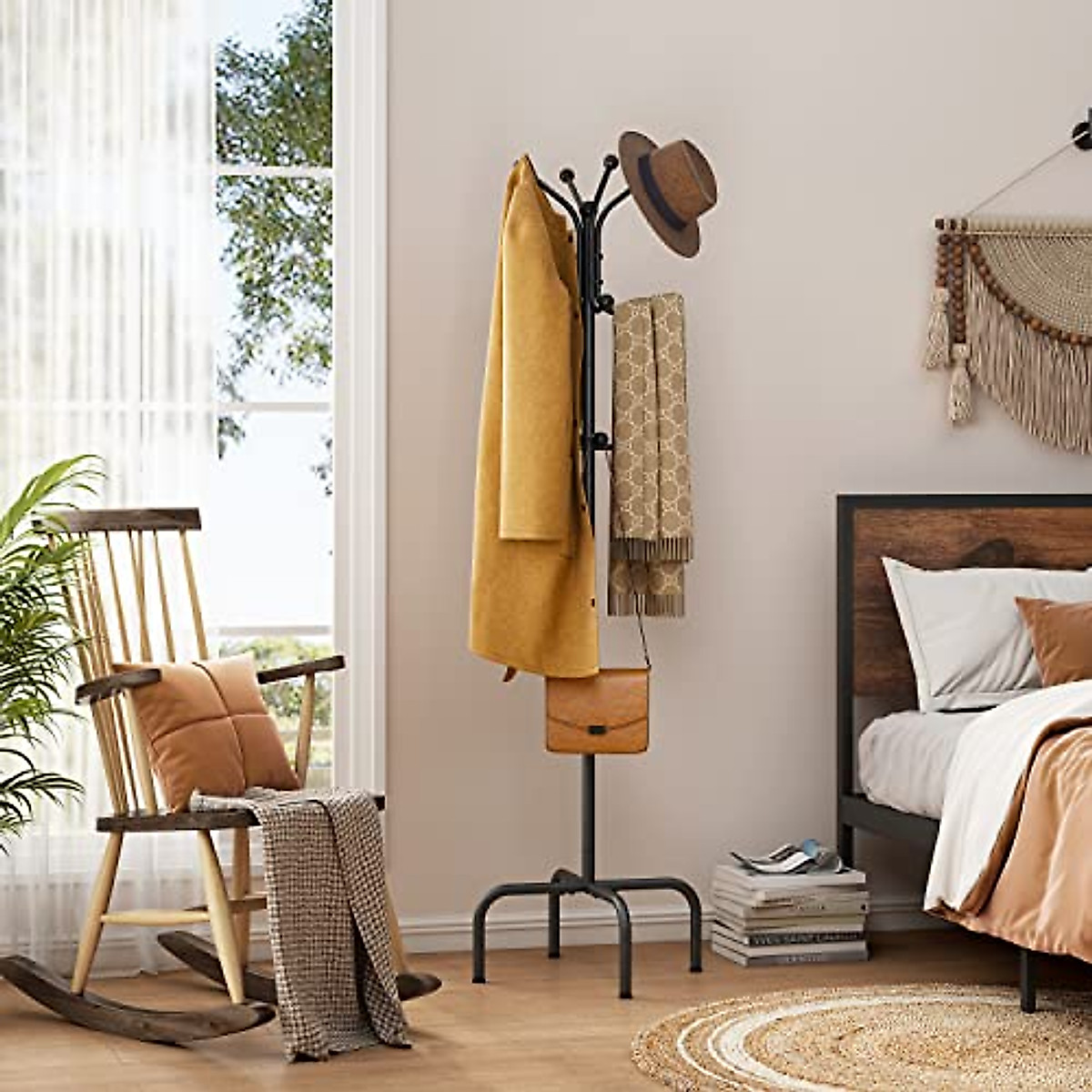 Hoctieon Coat Rack Freestanding, Entryway Coat Rack With 12 Hooks, Coat Hanger Stand, Floor Standing Metal Coat Tree,Coat Rack Stand, Heavy Duty Coat Rack, Coat Tree Freestanding, Black