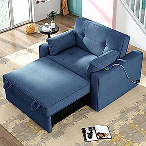 Tdewlye Versatile 48" Convertible Sleeper Sofa Bed with Adjustable Bed Chair,USB Charging Port and 2 Pillows,for Small Space Apartment Office Living Room (Blue#USB)