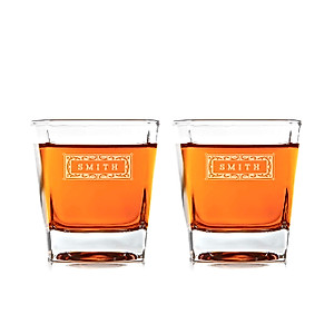 Swanky Badger Personalized Whiskey Glasses, Set of 2, Custom Whisky Glasses, 8.5oz (250ml), 3.5” x 3.5” x 3.5” (Classic)