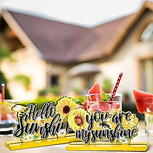 3 Pieces Sunflower wooden Table Centerpieces Sign Sunflower Table Sign Welcome wood Bee Centerpieces Table Decoration Rustic Hello Sunshine Sign Welcome Table Decoration Signs Art for Home Table Decor