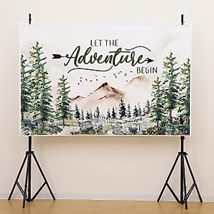 Adventure Baby Shower Decorations Set Adventure Party Decorations Let The Adventure Begin Backdrop,Sage Green Balloon Garland for Travel Themed Party,Greenery Rustic Mountain Forest Woodland Party