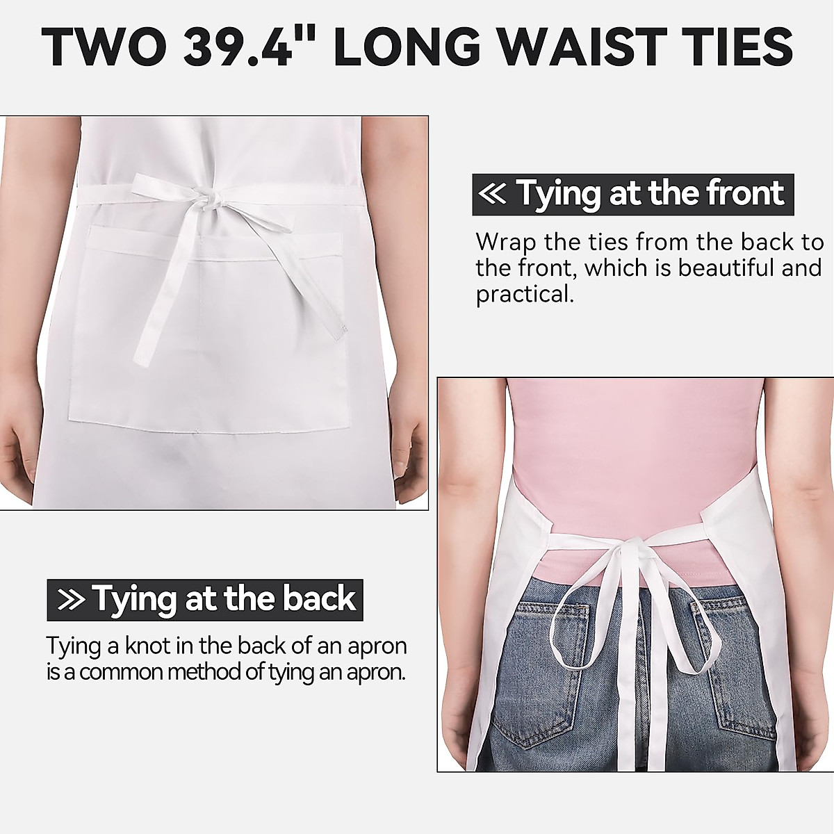 NLUS Extra Large Aprons for Men, Adjustable White Chef Apron for Men Kitchen Cooking Aprons for Women with 2 Pockets, Water & Oil Resistant - 1 PACK