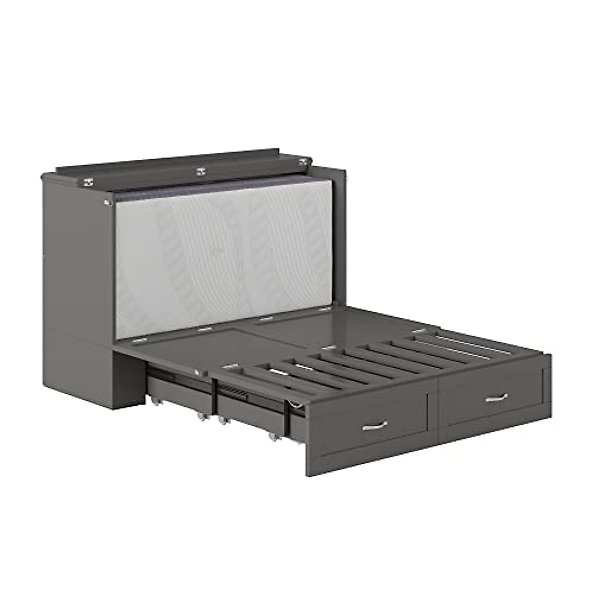 AFI, Hamilton Murphy Bed Chest with 6 inch Memory Foam Folding Mattress, Built-in Charging Station and Storage Drawer, Full, Grey