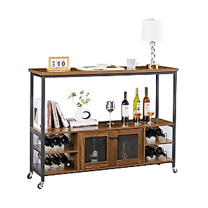 Tatub 54.3'' Wine Bar Cabinet for Liquor, Coffee Bar Cabinet Buffet Sideboard with Storage Compartment for Kitchen, Dining Room, Farmhouse(Hazelnut Brown)