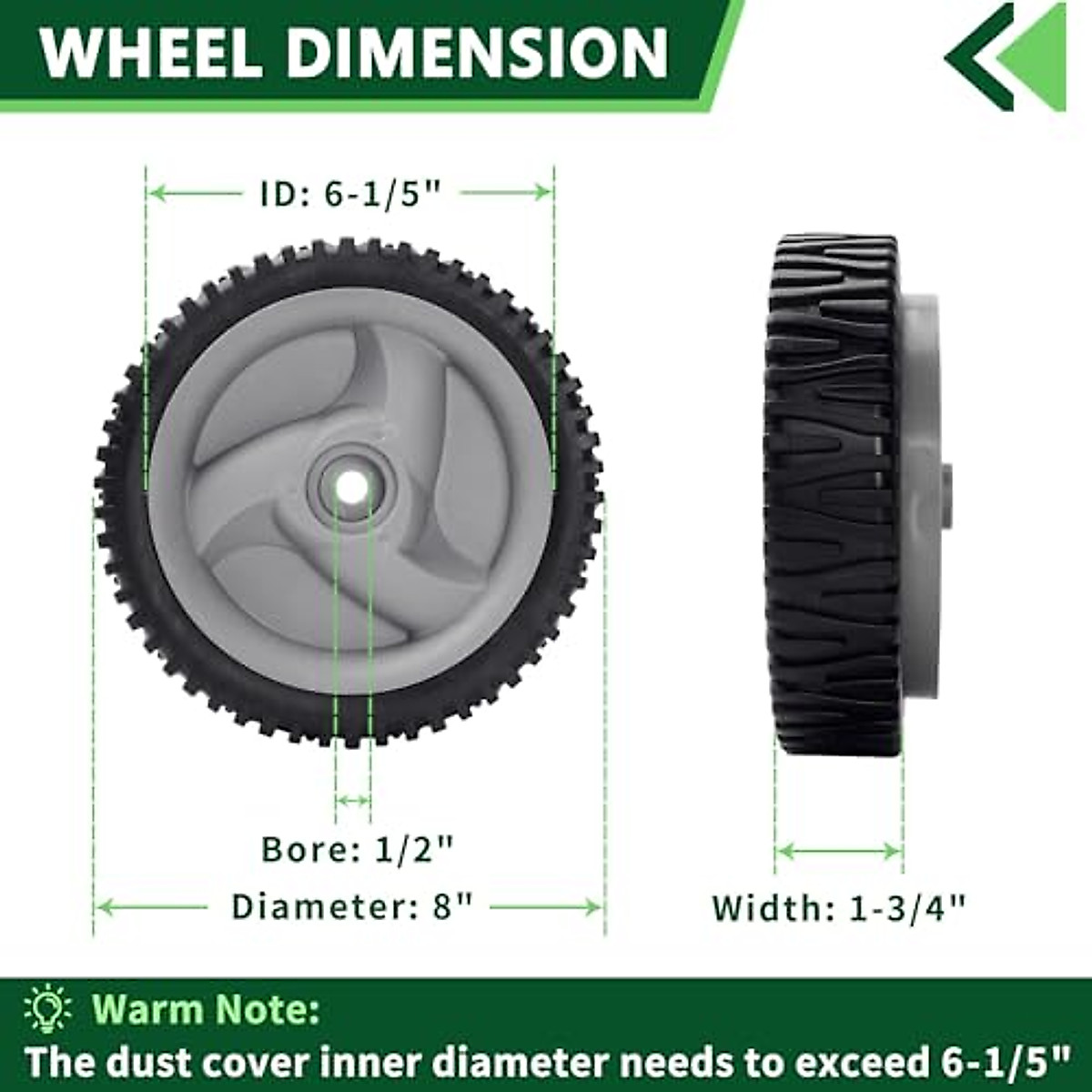 2 Pack Mower Front Drive Wheels for Craftsman Husqvarna 194231X460 401274X460 583719501 Wheel 8" X1-3/4