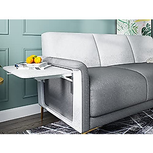 Meeyar Comfortable 3 Seater Sofa Couch, Modern Grey Upholstered Fabric Sofa for Living Room, Comfy Sofas Couches for Office Bedroom Apartment, Metal Sofa Legs, Foldable Tray Arm, 79 Inches