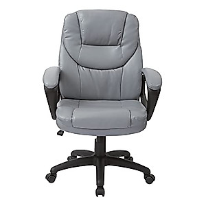 Office Star FL Series Faux Leather Manager's Adjustable Office Chair with Lumbar Support and Padded Arms, Charcoal Grey