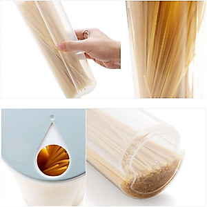 Luxshiny Flour Container 2 Pcs Spaghetti Pasta Storage Noodles Jar Rotating Transparent Grain Container Kitchen Cereal Crisper for Dry Food Oatmeal Rice (Light Blue) Spaghetti Noodles