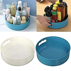 Multi-Function Rotating Tray, Multi-Function Rotating Storage Rack Kitchen Spice Organiser, Kitchen Organizer, Cosmetics Organize, Multi-Function Non-Slip 360° Rotary Organizer Tray (Blue)