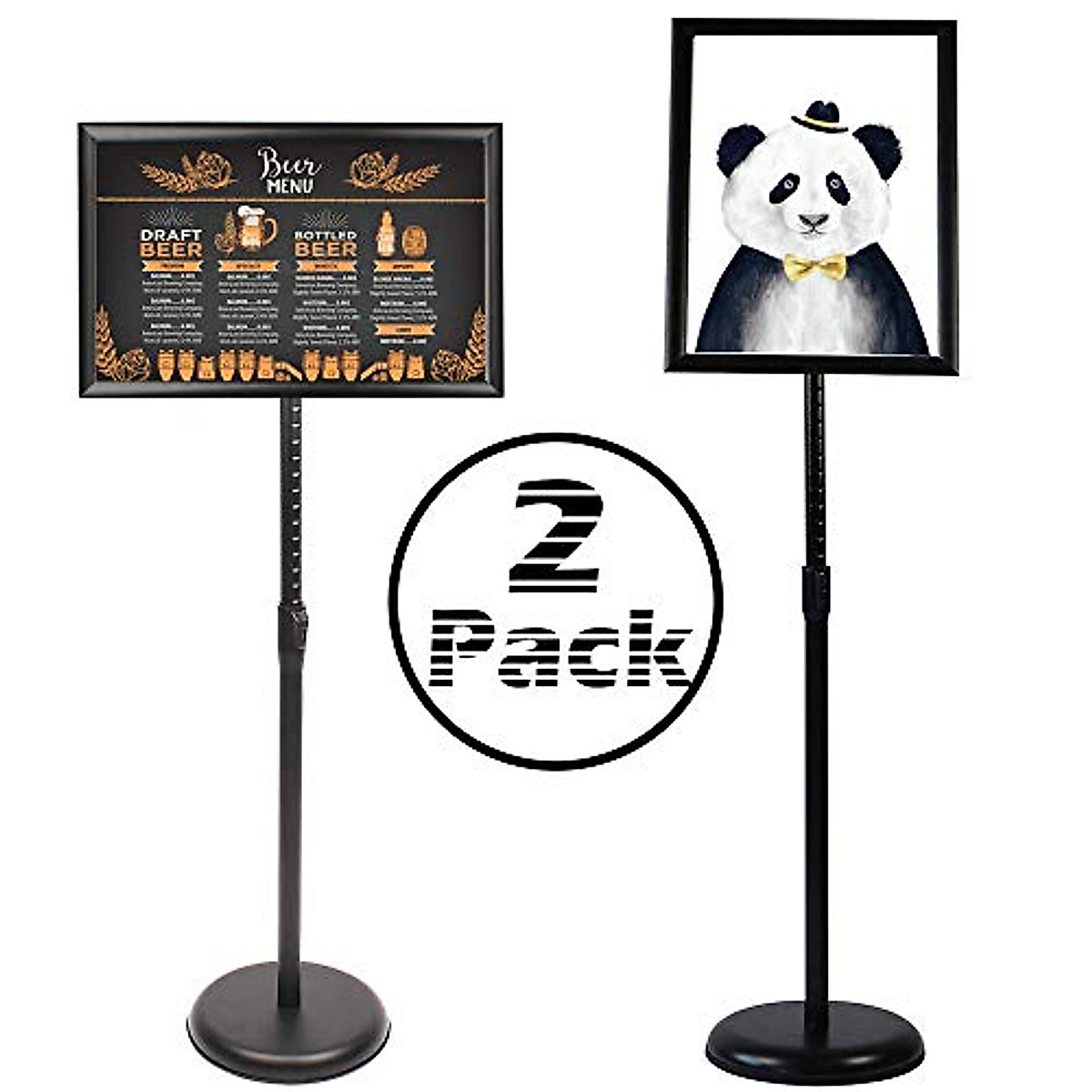 AltraTech Adjustable Sign Holder 2 Pack Aluminum 8.5” X 11” Lobby Sign Snap-Open Frame Sign Holder Stand With Both Vertical And Horizontal View For Store Display, Exhibition (Black