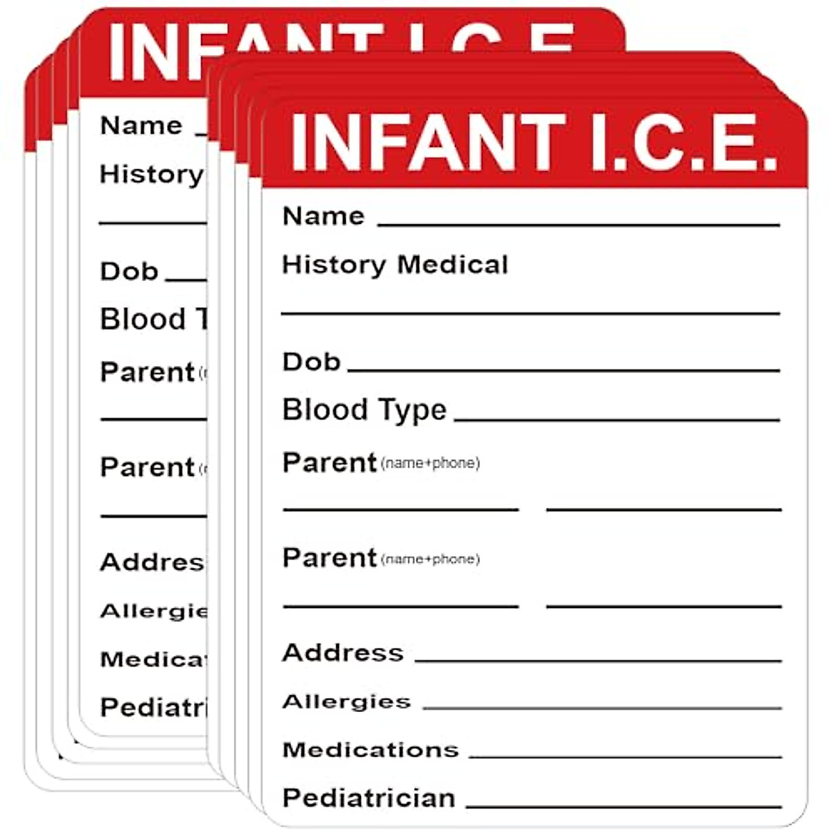 25 Pcs Infant I.C.E.(in Case of Emergency) Car Seat Sticker Safety Information 3 x 4 Inch Child Emergency Identification Contact Car Seat Stickers - Kids Car Seats Alert Attachment Tag Safety Decals