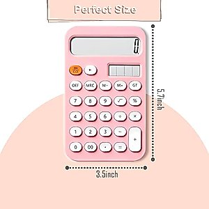 Standard Calculator 12 Digit,Desktop Dual Power Battery and Solar,Desk Calculator with Large LCD Display for Office,School, Home & Business Use,Automatic Sleep.5.7 * 3.5in (Pink)