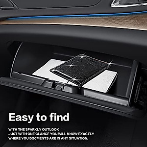 VAGURFO Car Registration And Insurance Holder, Leather Vehicle Card Document Glove Box Organizer, Glitter Auto Truck Compartment Accessories (Black)