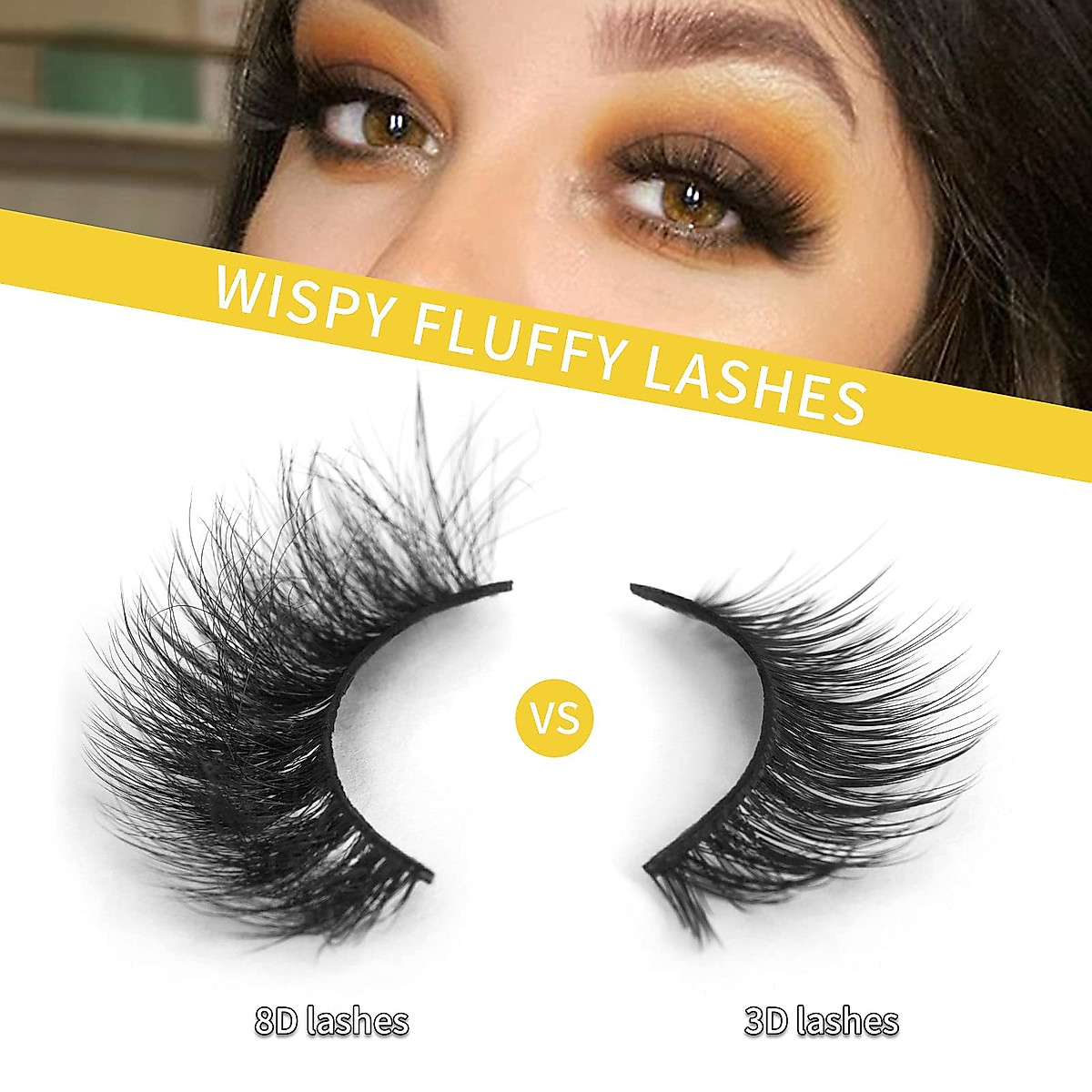 KOUSEI Eyelashes 6 Pairs Fluffy Dramatic Faux Mink Lashes Natural False Eyelashes Handmade Fake Lashes(0.05mm Thickness) black