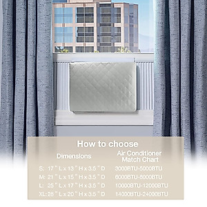 Indoor Air Conditioner Cover,Small AC Unit Window Cover for Inside Double Insulation with Elastic Drawstring 17L x 13H x 3.5D inches Grey