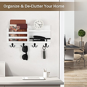 Lucundm Key and Mail Holder for Wall, Key Holder Wall Mount with Shelf and 4 Anchor Key Hooks, Rustic Key Hanger for Farmhouse Entryway Decor (White)