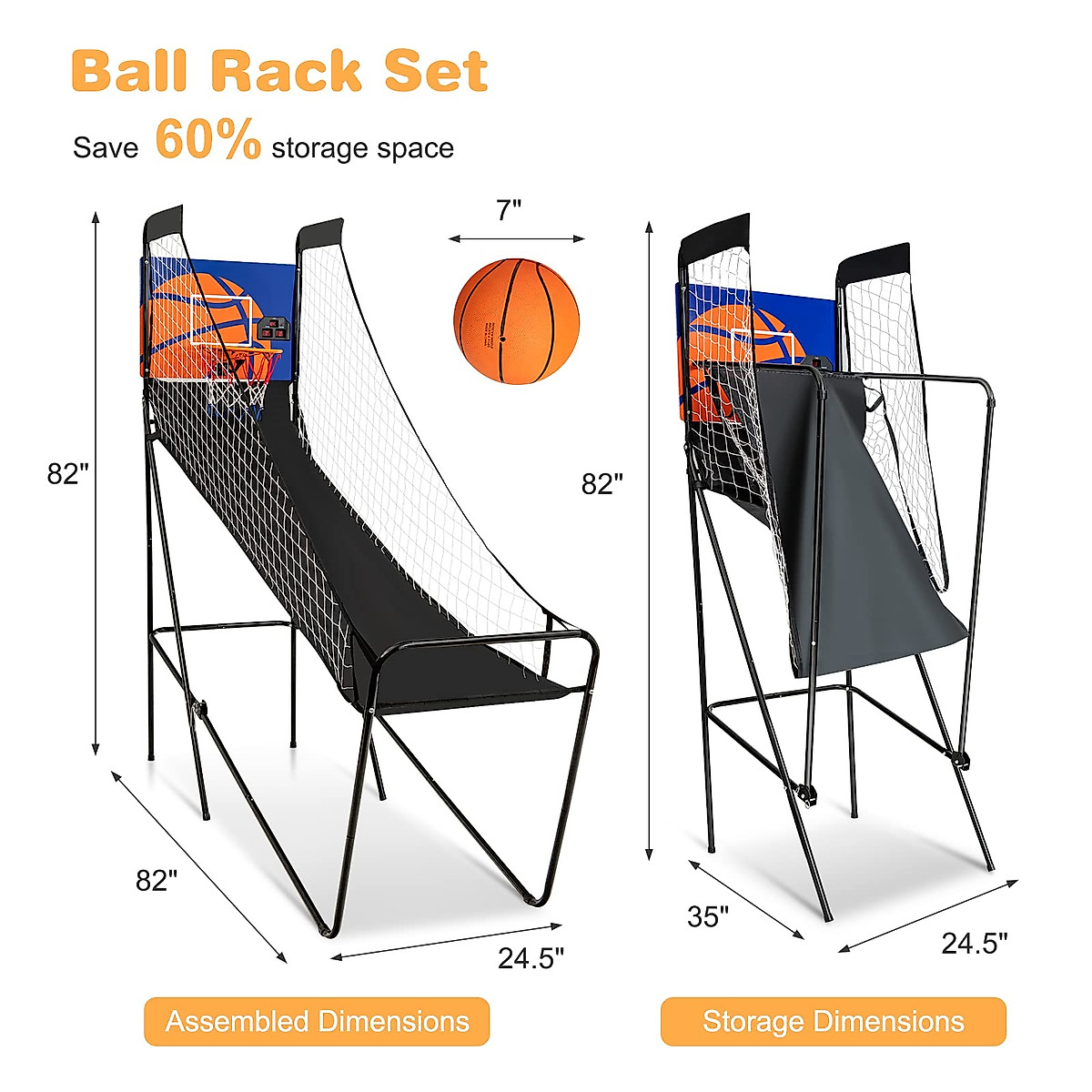 Giantex Foldable Electronic Arcade Basketball Game, with Electronic Scorer, Buzzer, 3 Basketballs, Pump, Indoor Single Shot Basketball Game for Adults, Kids