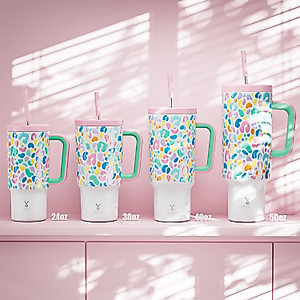 Meoky 24 oz Tumbler with Handle and Straw, 100% Leak-proof Tumbler with Lid and Straw, Insulated Stainless Steel Travel Coffee Mug, Keeps Cold for 24 Hours (Leopard)