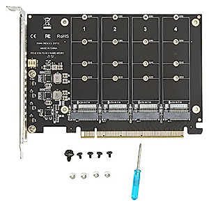 M.2 SSD Adapter, NVME   Card High Speed PCIE X16 Interface Thickened PCB for 4 NVME PCIe Protocol SSDs for PCIE3.0 4.0