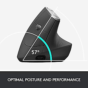 Logitech MX Vertical Wireless Mouse – Advanced Ergonomic Design Reduces Muscle Strain, Control and Move Content Between 3 Windows and Apple Computers (Bluetooth or USB), Rechargeable, Graphite