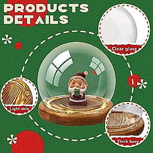 Funtery 4 Pcs 3.54 x 5 in Christmas DIY Clear Glass Dome Keepsake Globe Display Case with Light Wood Base Decorative Snow Globe Kit Plant Terrarium Decor for Women Craft Tabletop Gift (Classic Style)