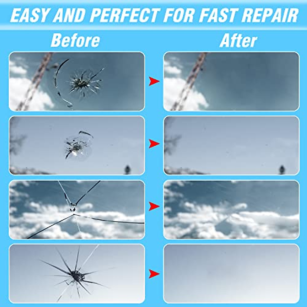 ARRIONO Windshield Repair Kit, Windshield Crack Repair Kit, Automotive Glass Repair Kit with 2 Bottles of Resin, Windshield Repair Kit for Chips and Cracks Quick Fix for Chips, Star-Shaped, Bulls-Eye