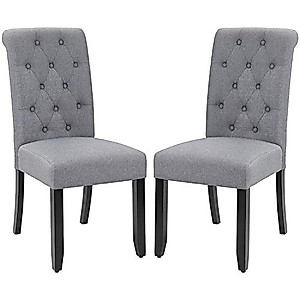 VICTONE Dining Chair Fabric Tufted Upholstered Design Armless Chair Set of 2 (Grey)