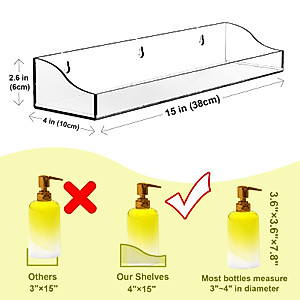 XQIGI Acrylic Bathroom Shelves Adhesive, 2 Pack Self Adhesive Clear Shower Shelves Transparent Floating Shelf Wall Mounted Thick Storage Rv Accessories Display No Drill Organization Decor