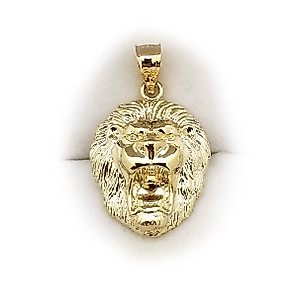 AMZ Jewelry 10K Yellow Gold Lion Head Charm Lion Pendant 1.0 inch