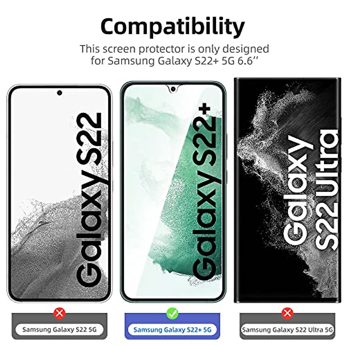 NEW'C [3 Pack] Designed for Samsung Galaxy S22 Plus / S22 + Screen Protector Tempered Glass, Case Friendly Ultra Resistant