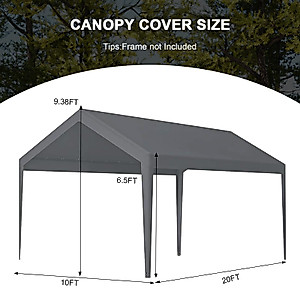 10x20 Carport Canopy Replacement Cover, 220g Heavy Duty Car Canopy Garage Tent Top Cover with Fabric Leg Pole Skirts and Ball Bungees Grey (Frame is not Included)